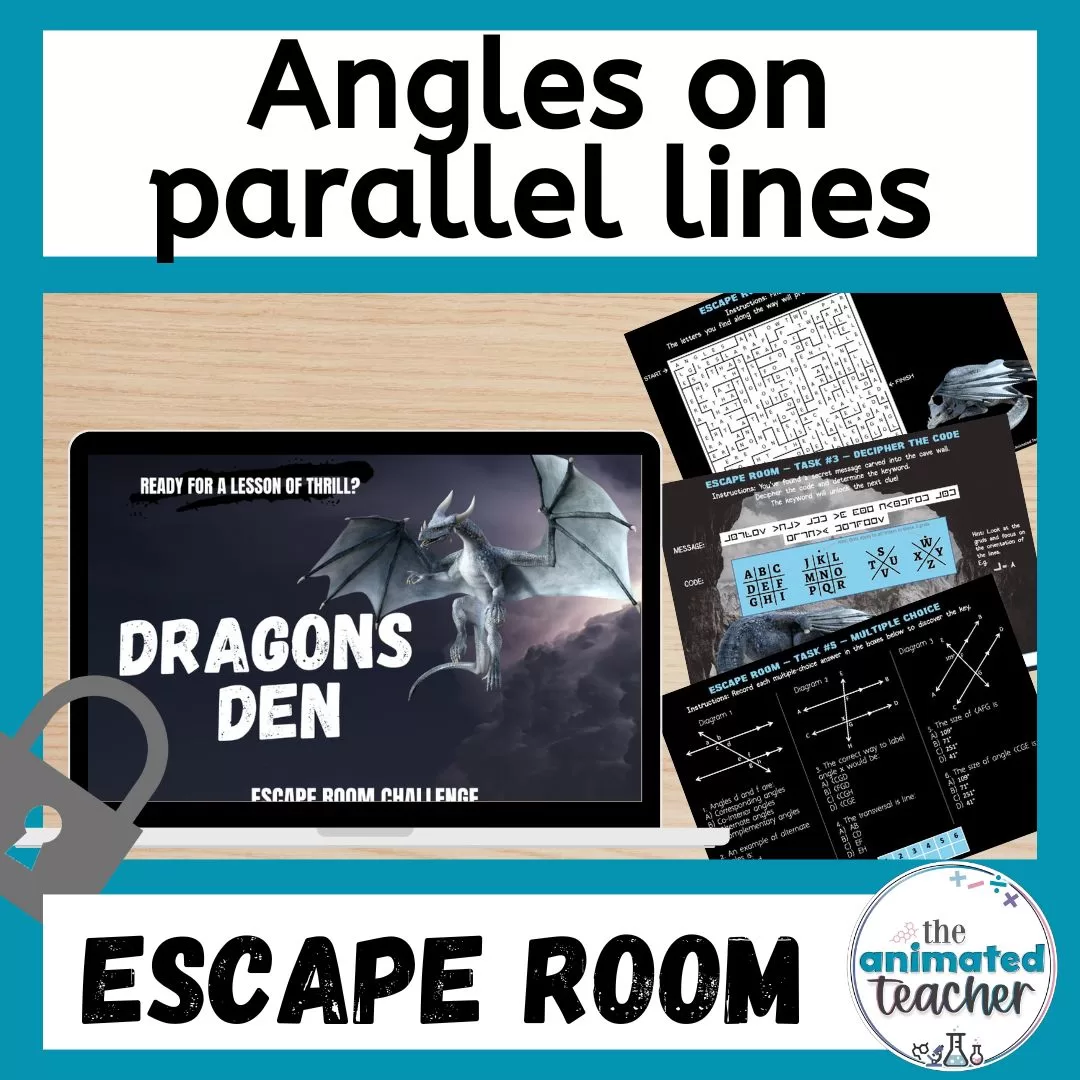 Fun Transversals, angles and parallel lines activity ESCAPE ROOM