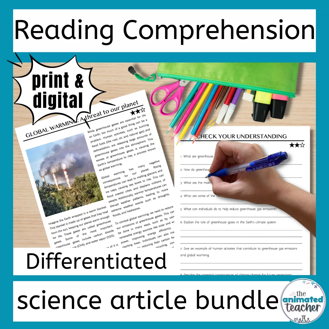 3 science reading comprehension worksheet bundle