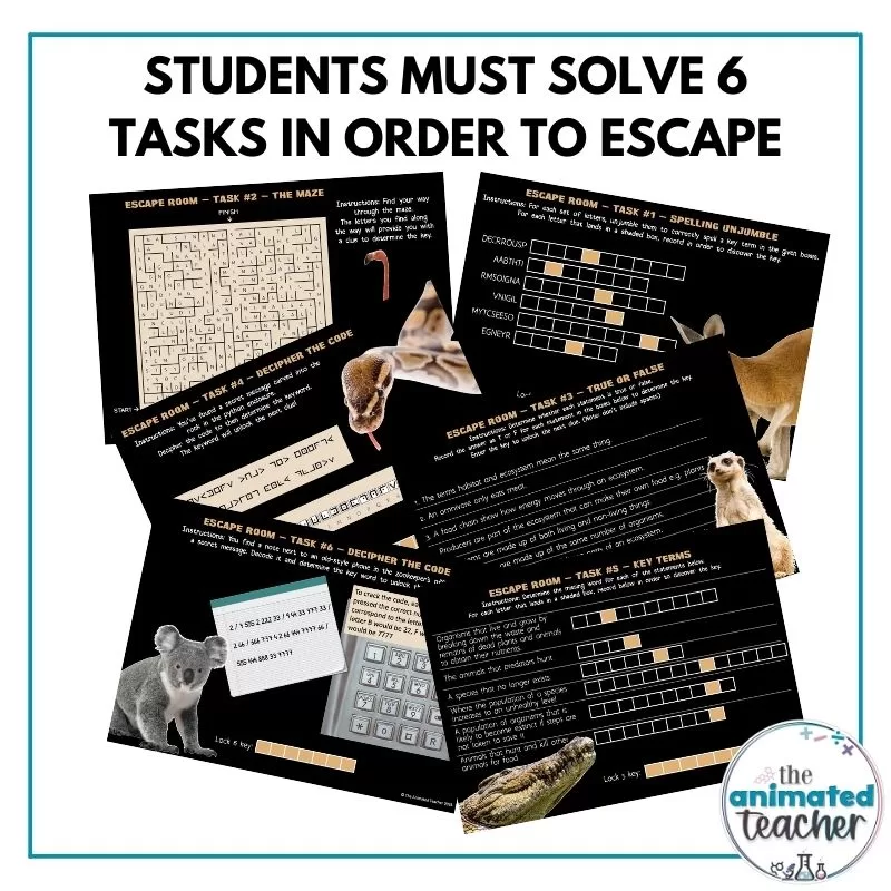 Grade 4 Ecosystems Activity Escape Room Science Lesson