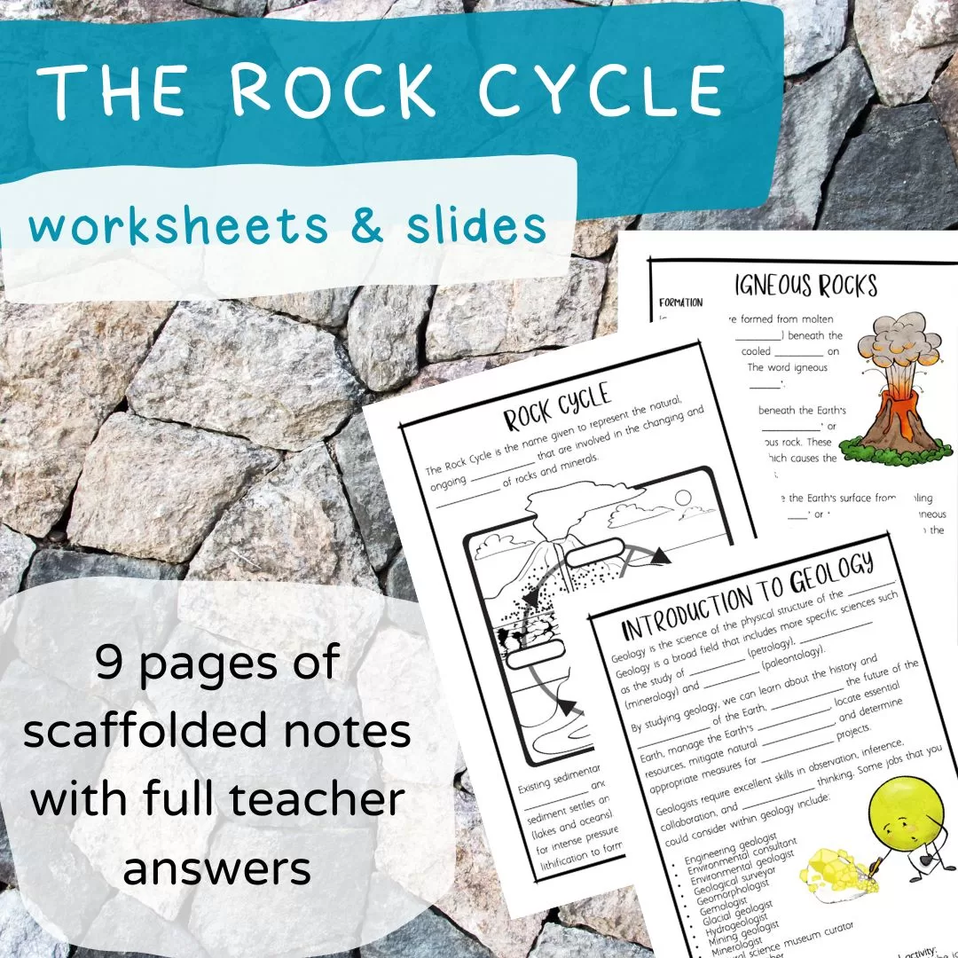 The rock cycle worksheets and teaching slides