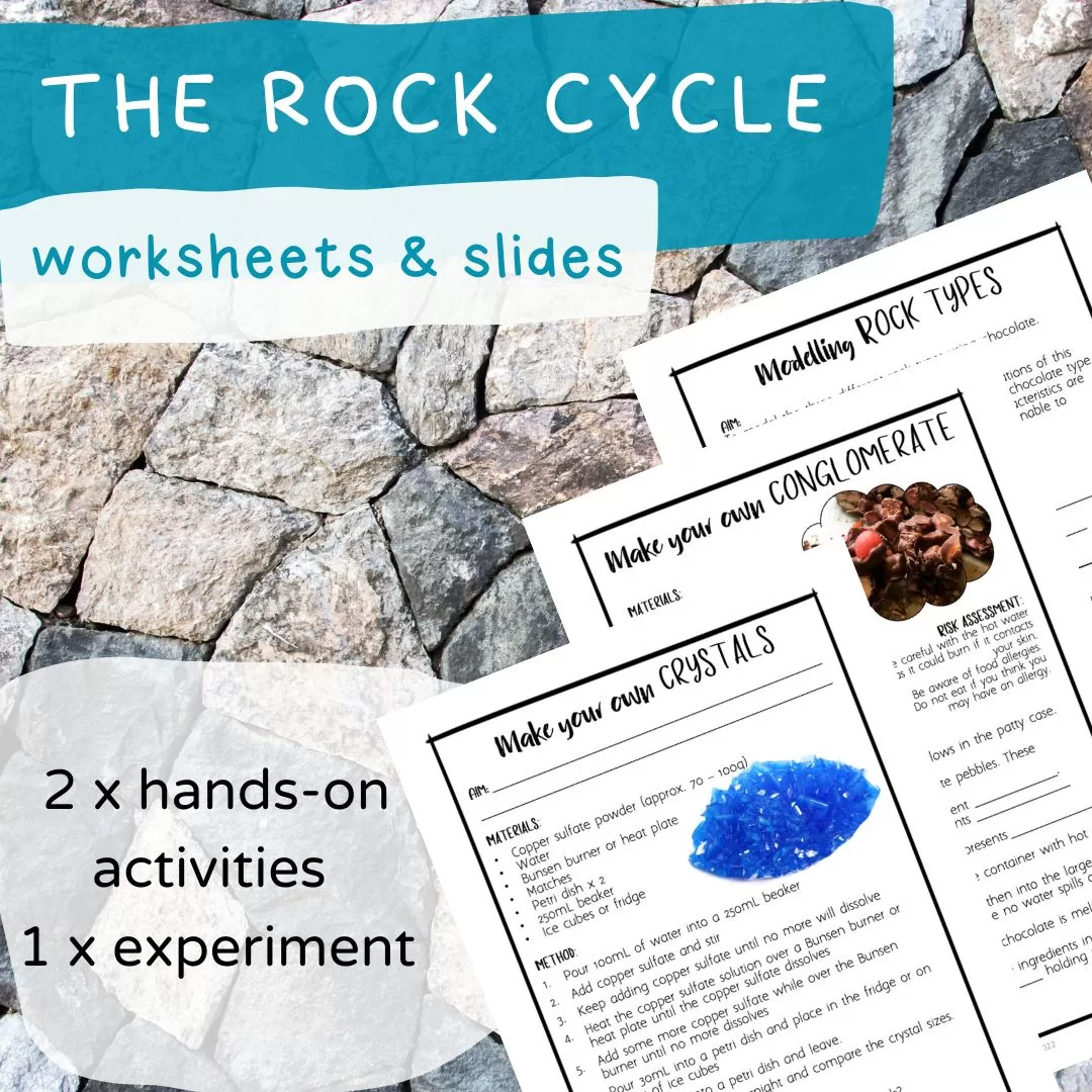 The rock cycle worksheets and teaching slides