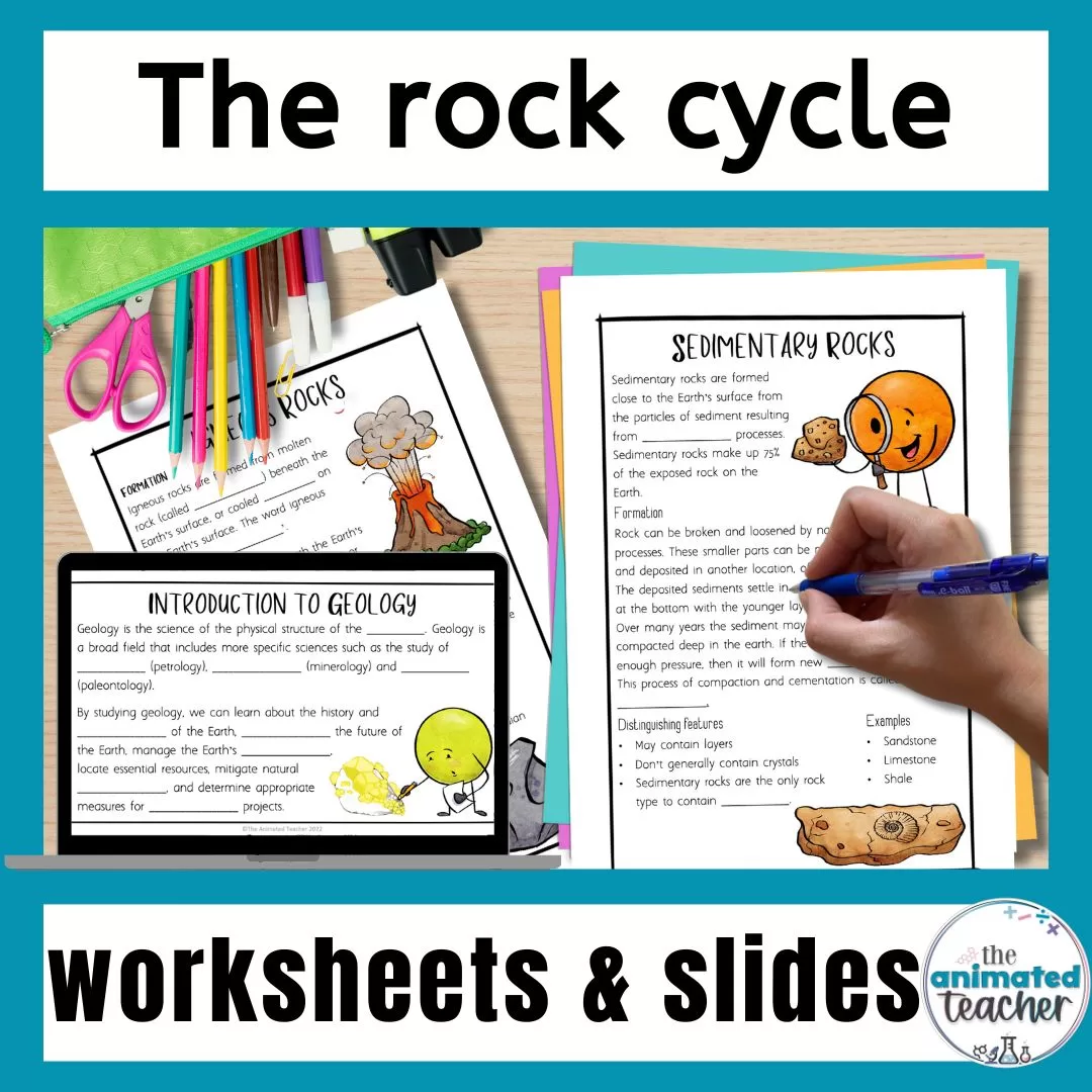 The rock cycle worksheets and teaching slides
