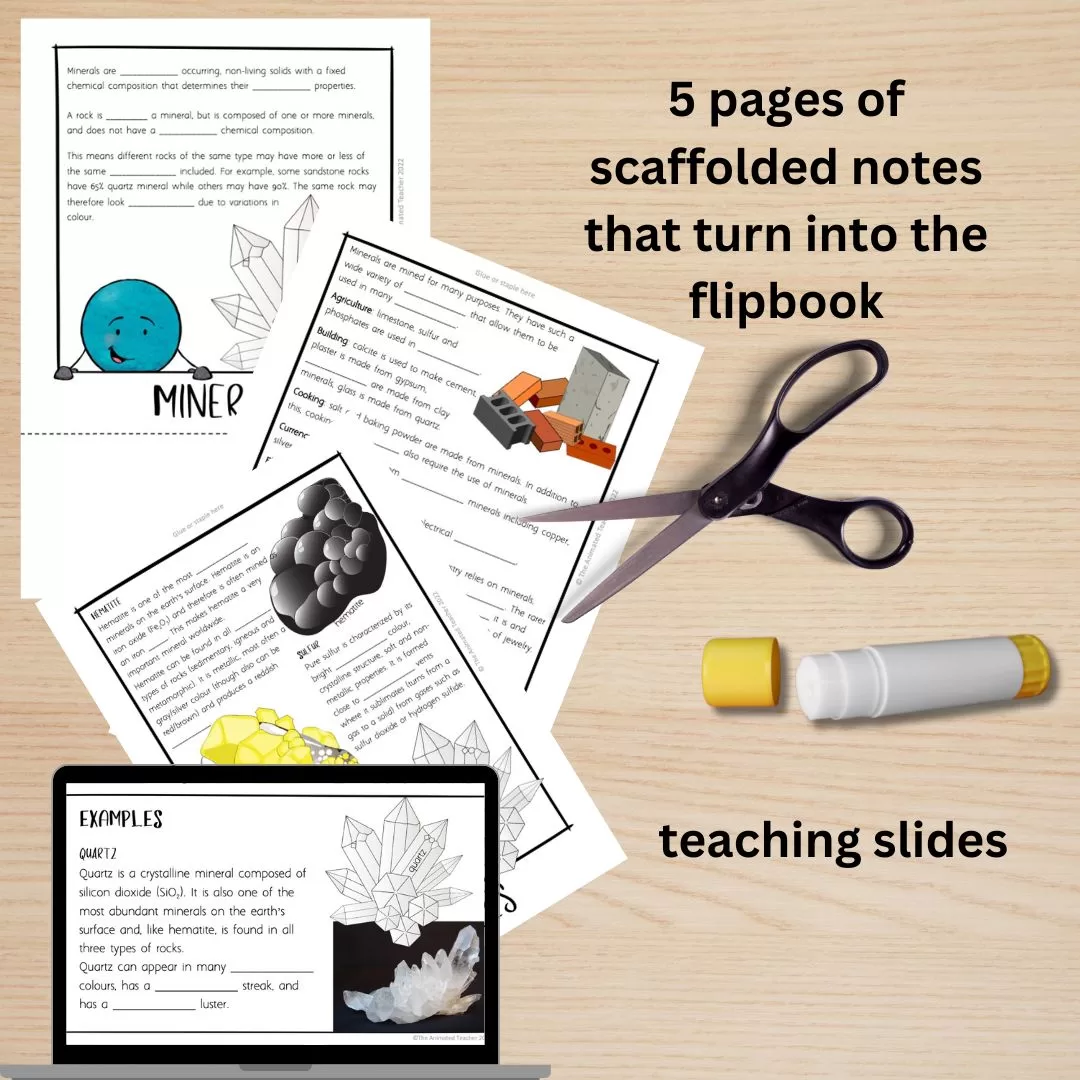 Minerals worksheet flipbook for middle school science